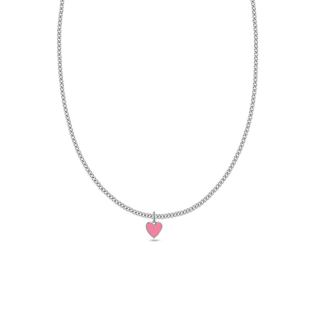 PINK HEART CHAIN - CURB - 3MM SILBER – fafe collection